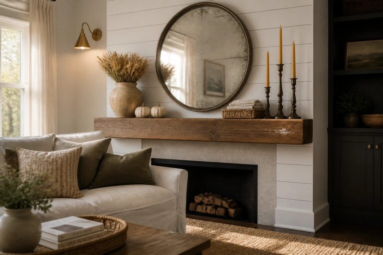 18 Refined Fall Mantel Decor Ideas Built Around Mirrors And Layered Height